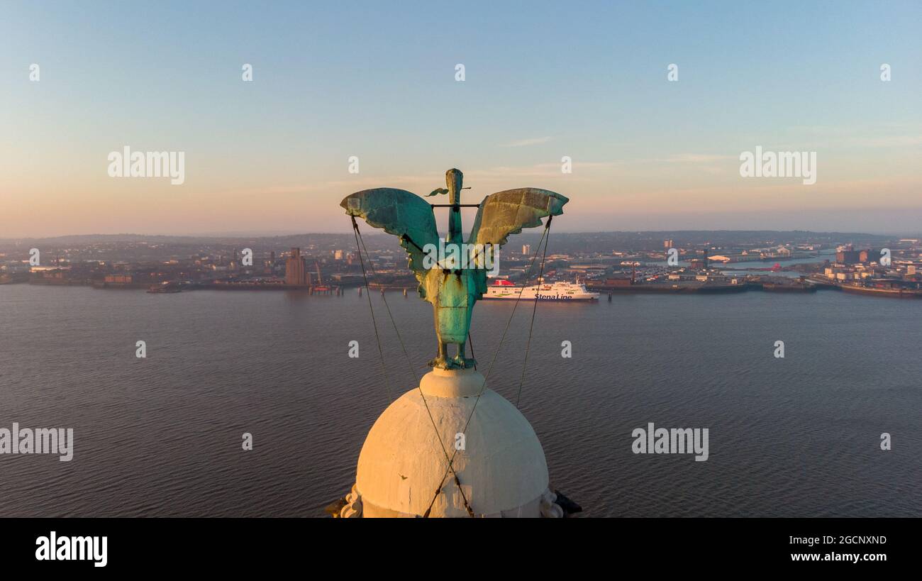 LIVERPOOL, UNITED KINGDOM - Jan 01, 2020: an aerial image of the Liver ...