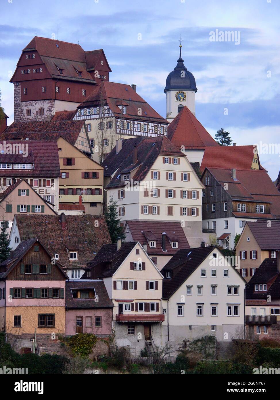 Altensteig: View of old town with old castle and parish church ...