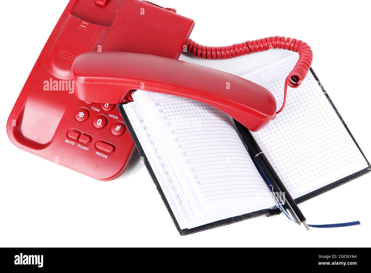 Telephone and notepad and other items, isolated on white Stock Photo ...