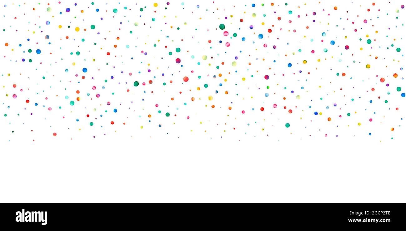 Watercolor confetti on white background. Alive rainbow colored dots ...