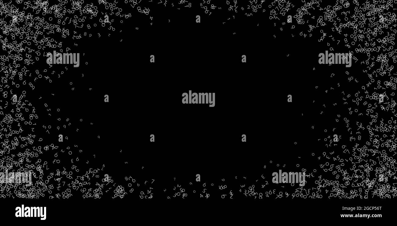 Falling numbers, big data concept. Binary white chaotic flying digits. Beautiful futuristic ...