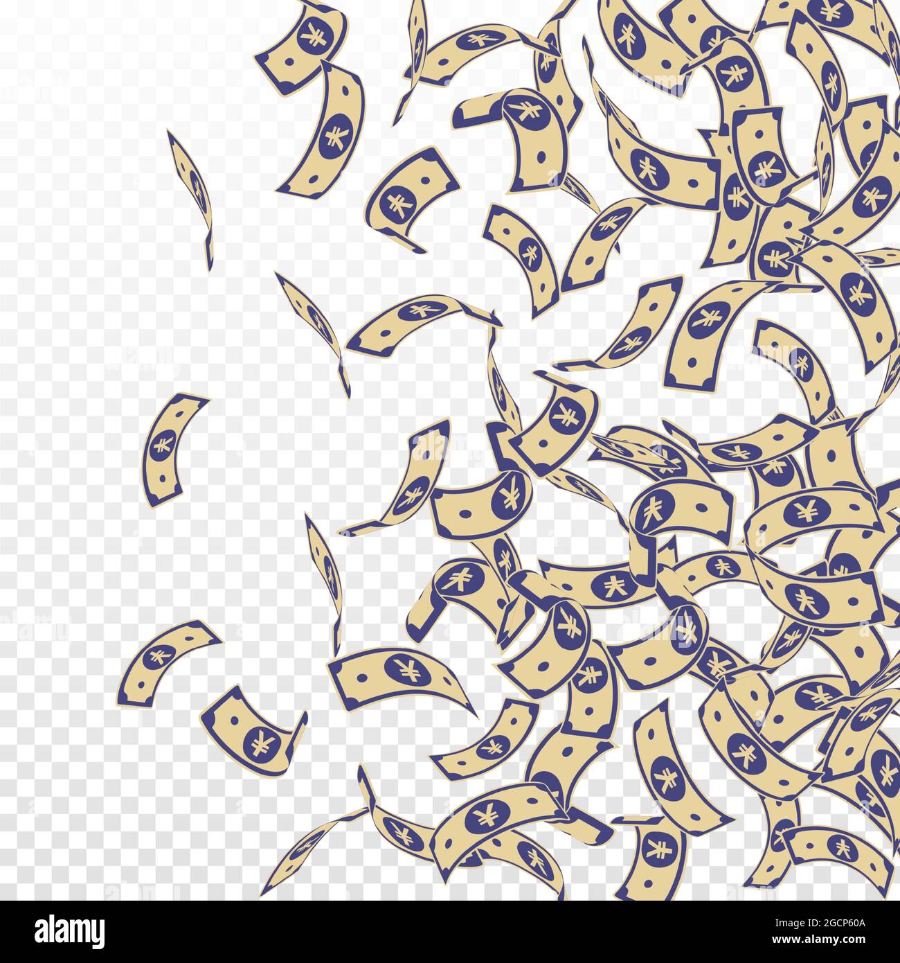 Chinese yuan notes falling. Floating CNY bills on transparent ...