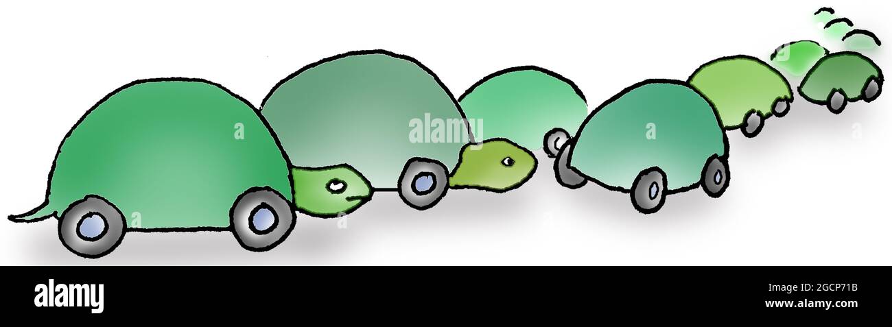 Commuting turtle cars moving slowly in a long traffic jam Stock Photo ...
