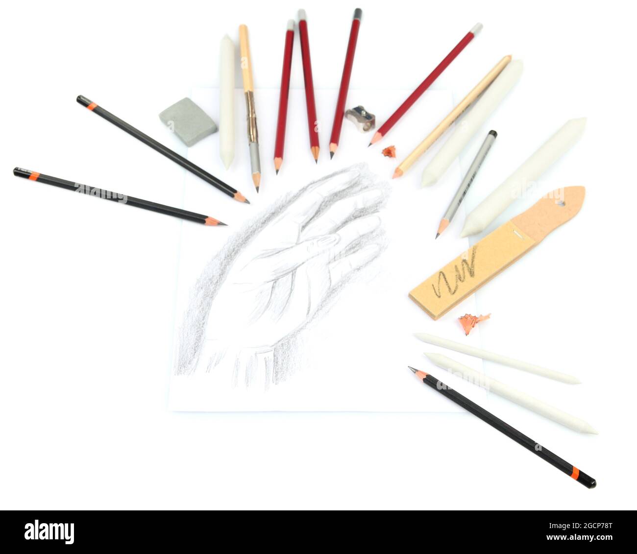 Professional art materials and sketch, isolated on white Stock Photo ...