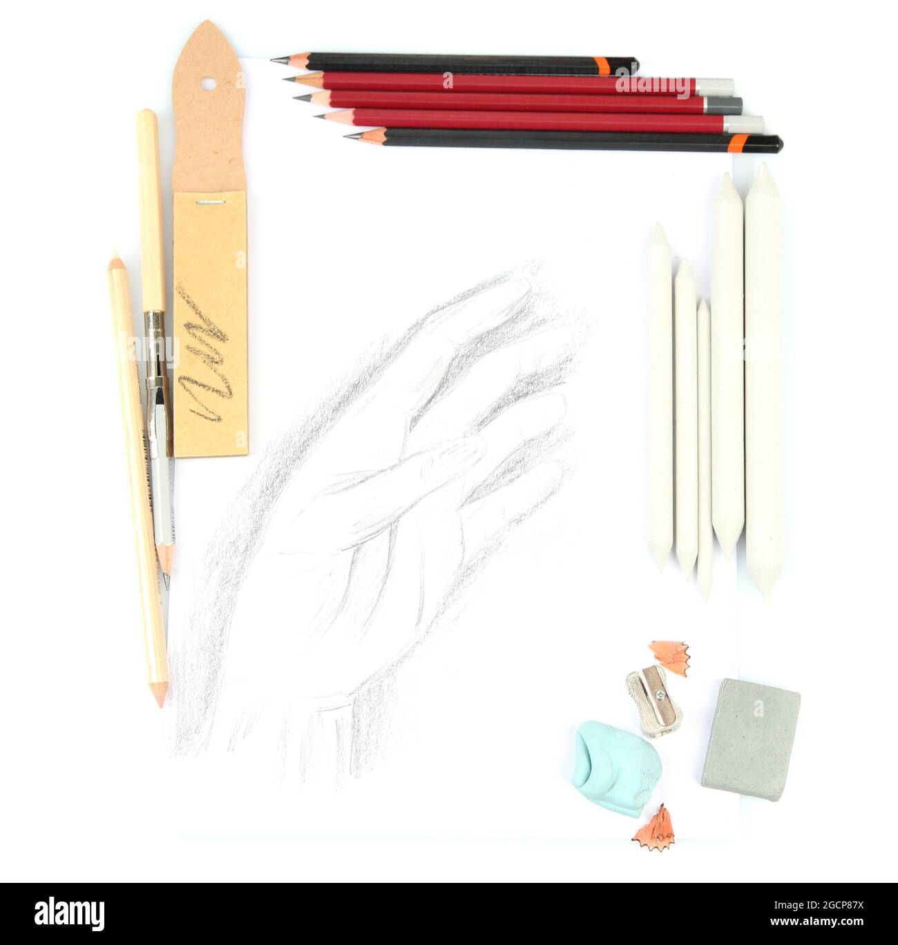Professional art materials and sketch, isolated on white Stock Photo ...