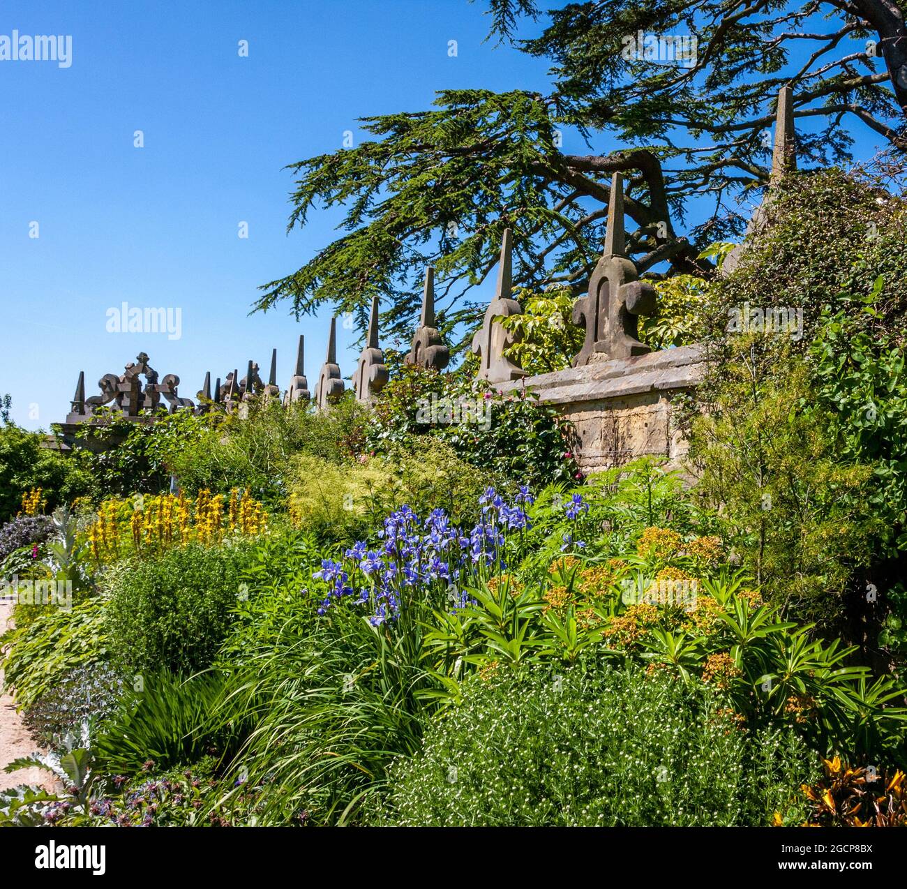 Botanical garden covered in flowers and bushes under the sunlight and a ...