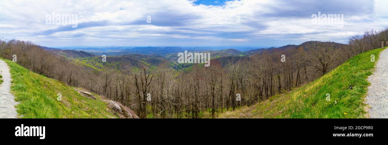 A panoramic early spring view of the North Toe River Valley Overlook on ...