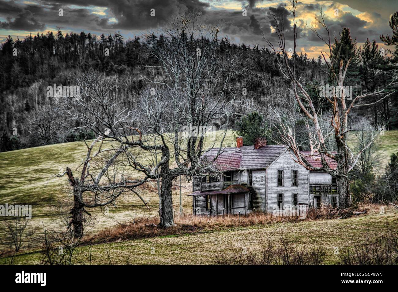 A abandoned farmhouse on a bleak winter’s day in Deep Gap, North ...