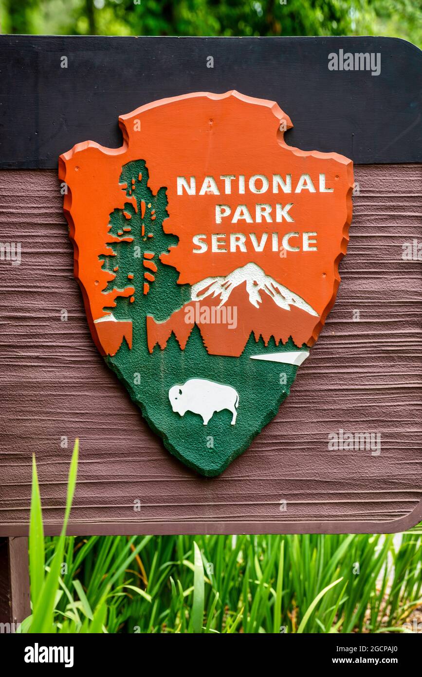 The National Park Service logo on the Congaree National Park entrance ...