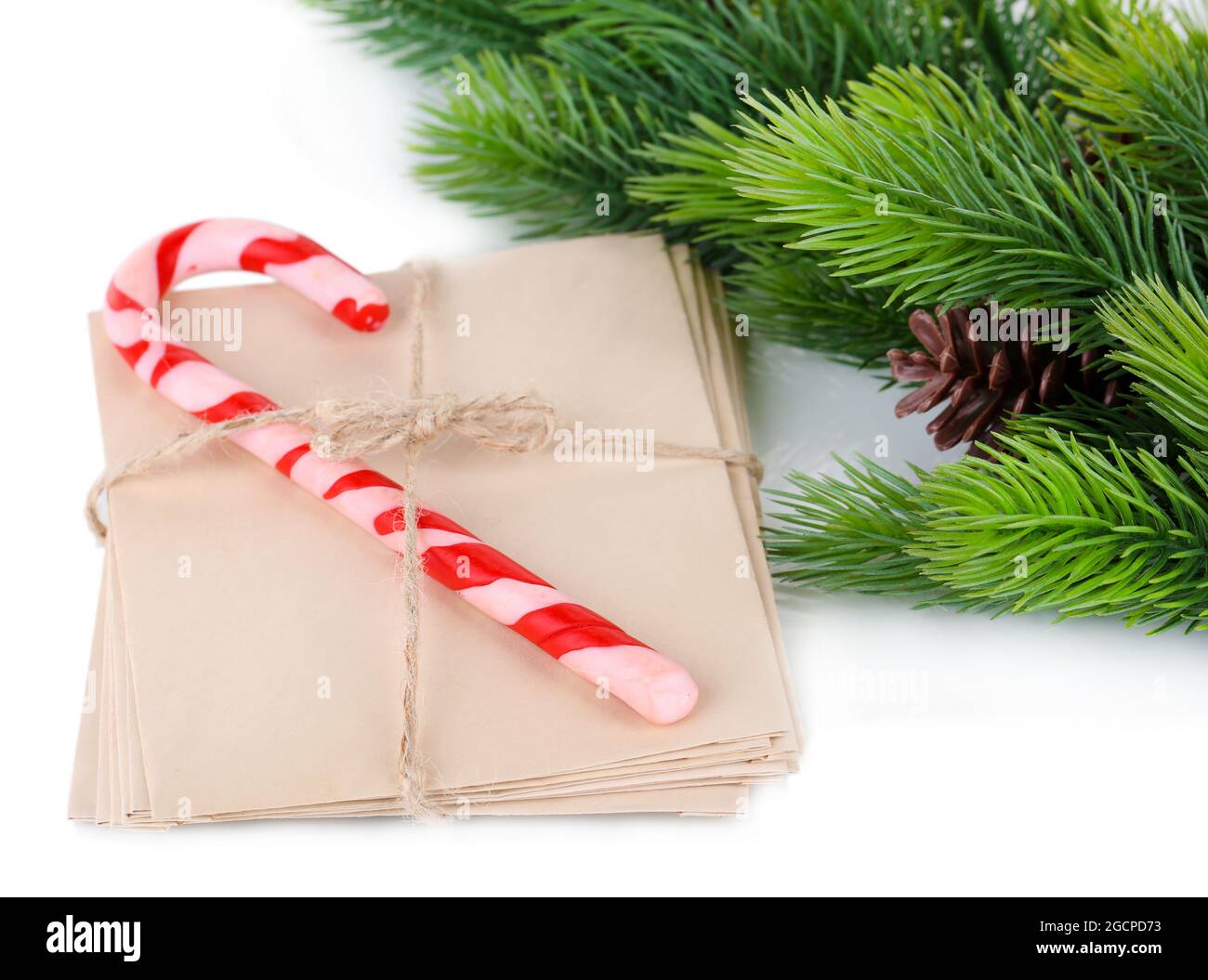 Christmas candy canes and letters for Santa, isolated on white Stock ...