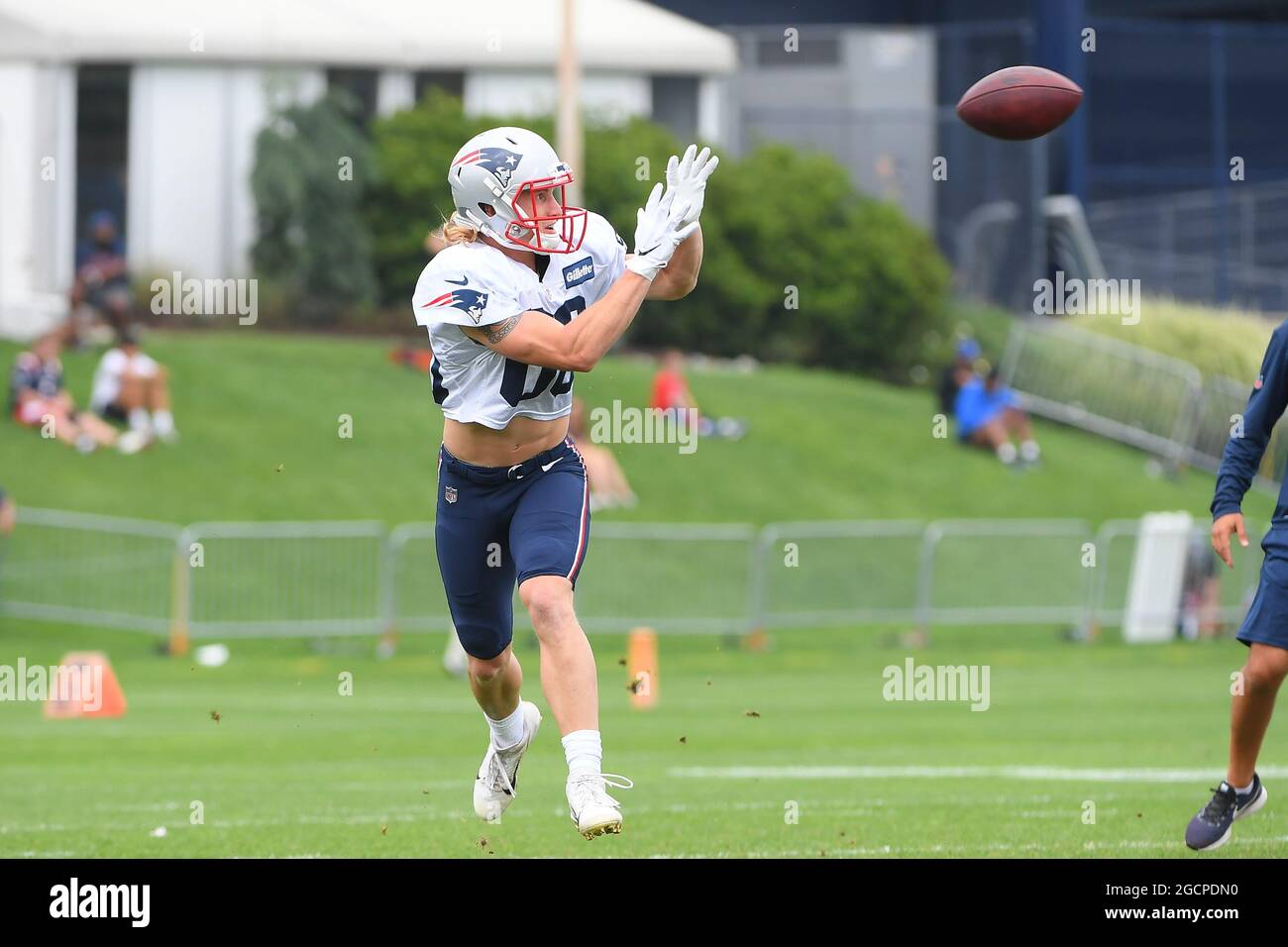 Monday, August 9, 2021: New England Patriots wide receiver Gunner Olszewski (80) makes a catch ...