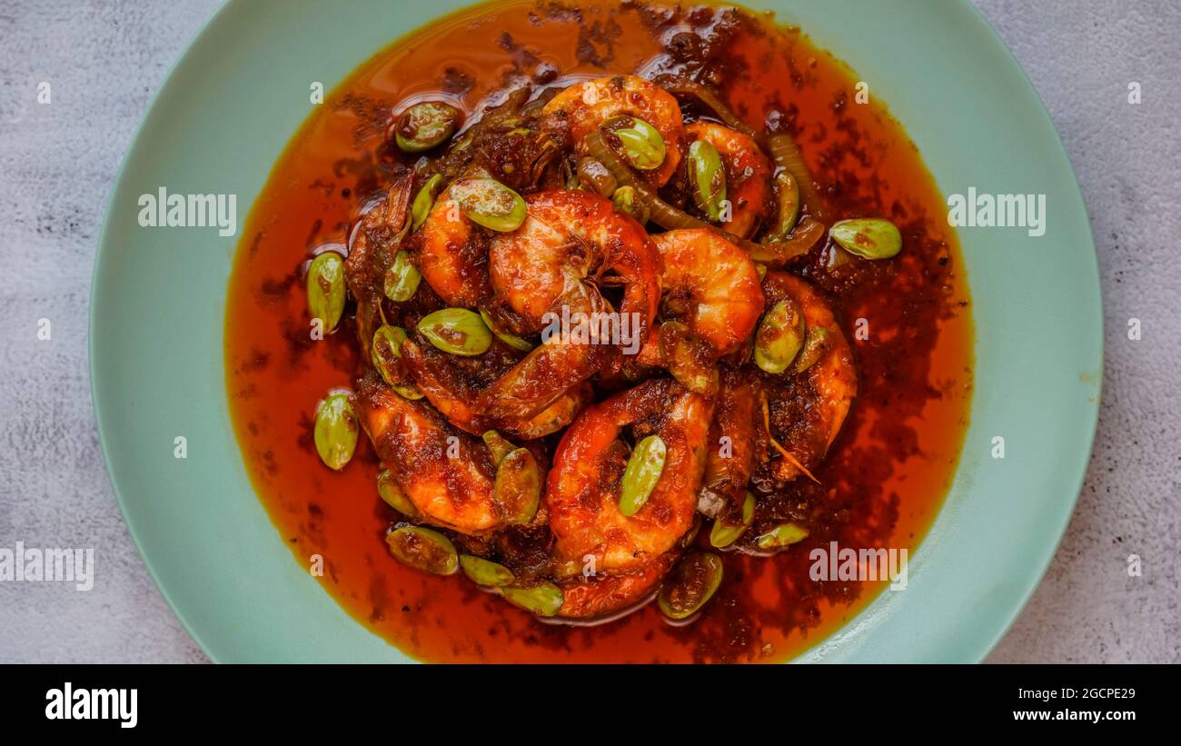 Delicious shrimp spicy dish with stinky beans known in Malaysia as ...