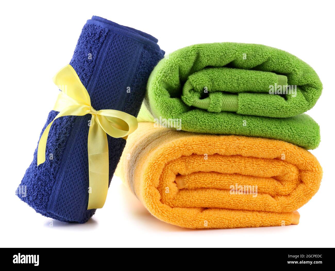 Colorful towels isolated on white Stock Photo - Alamy