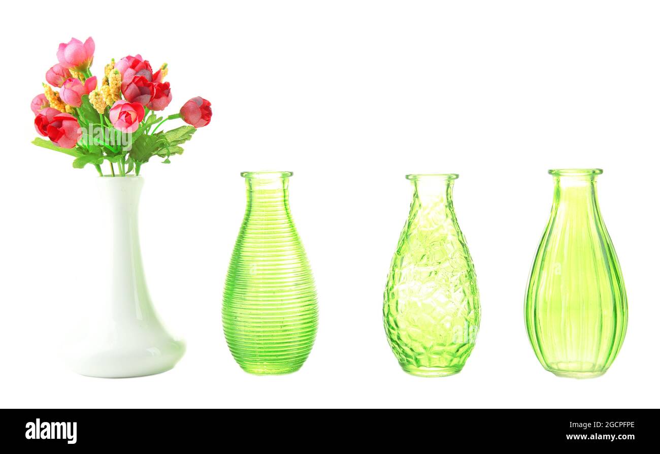 Different decorative vases isolated on white Stock Photo - Alamy