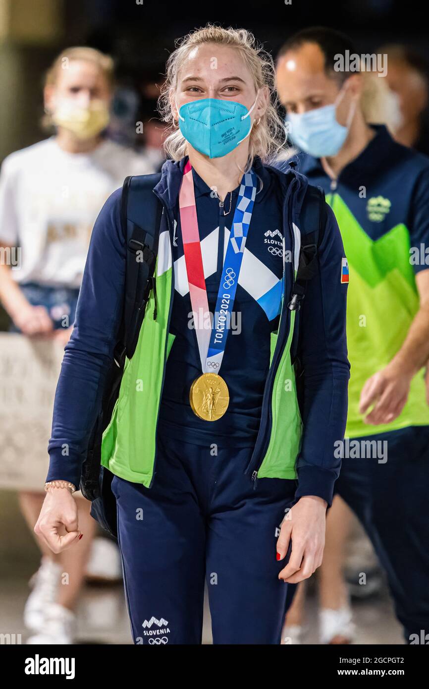 Slovenian sport climber Janja Garnbret arrives at Ljubljana Airport ...