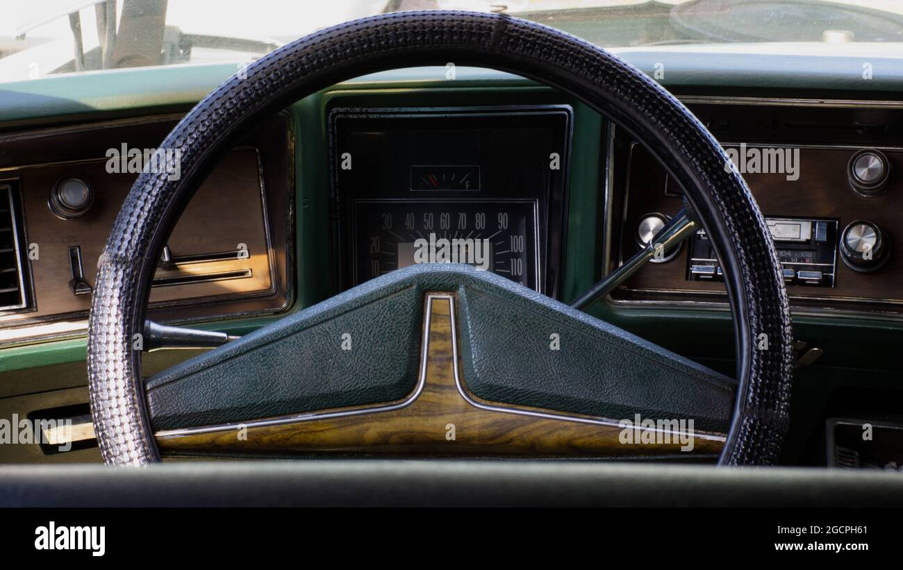 A Point of View of a 1970s American Car Interior Stock Photo - Alamy