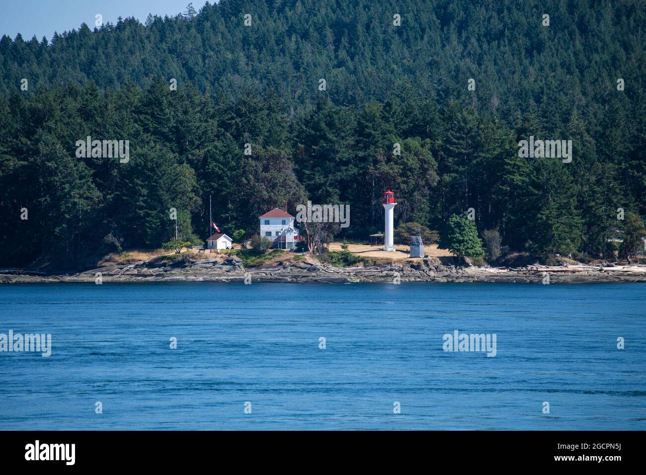 Active Pass lighthouse on Mayne Island, British Columbia, Canada Stock ...
