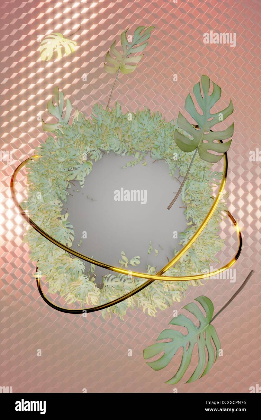 3d illustration. Trendy Summer Tropical Leaves with geomatics ...