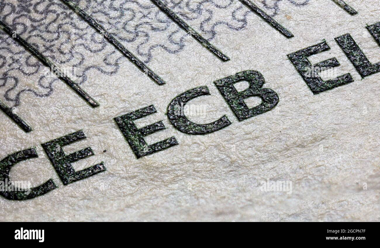 macro close up of a five euro banknote. A sharp detailed capture of the ...