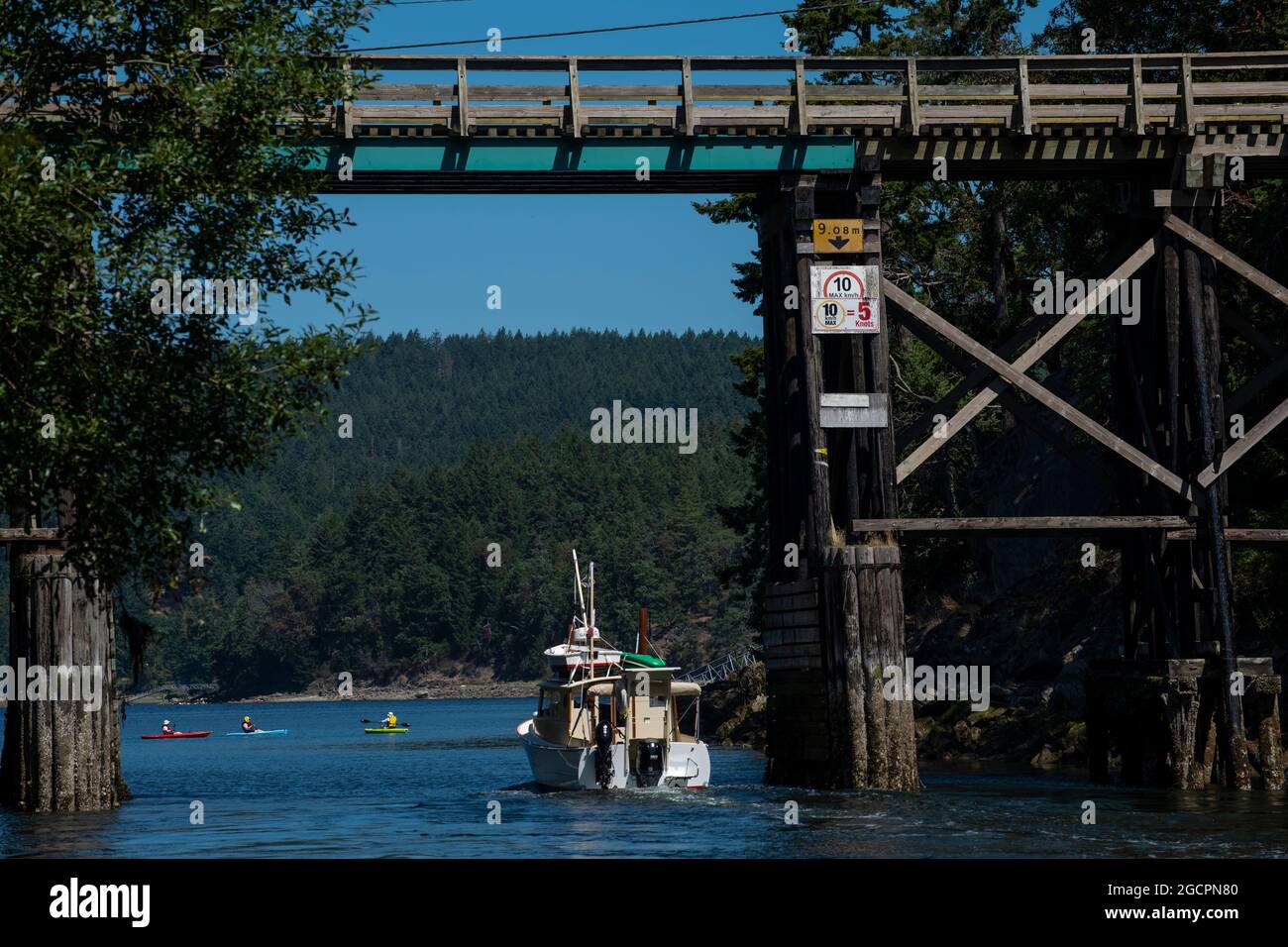 The single lane bridge between North and South Pender Islands, British ...