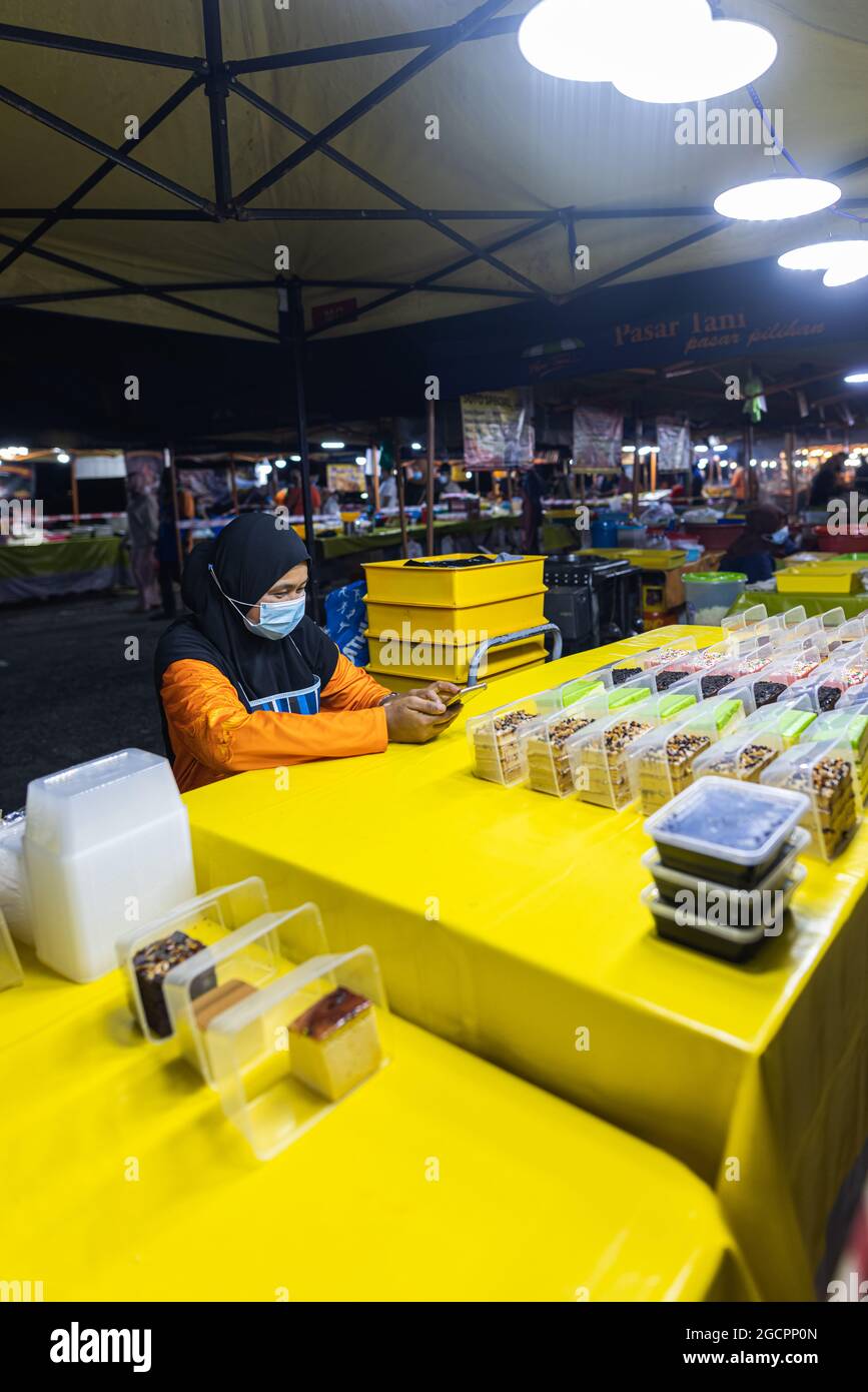 Street food night market at Putrajaya, near Kuala Lumpur. Muslim Malay ...
