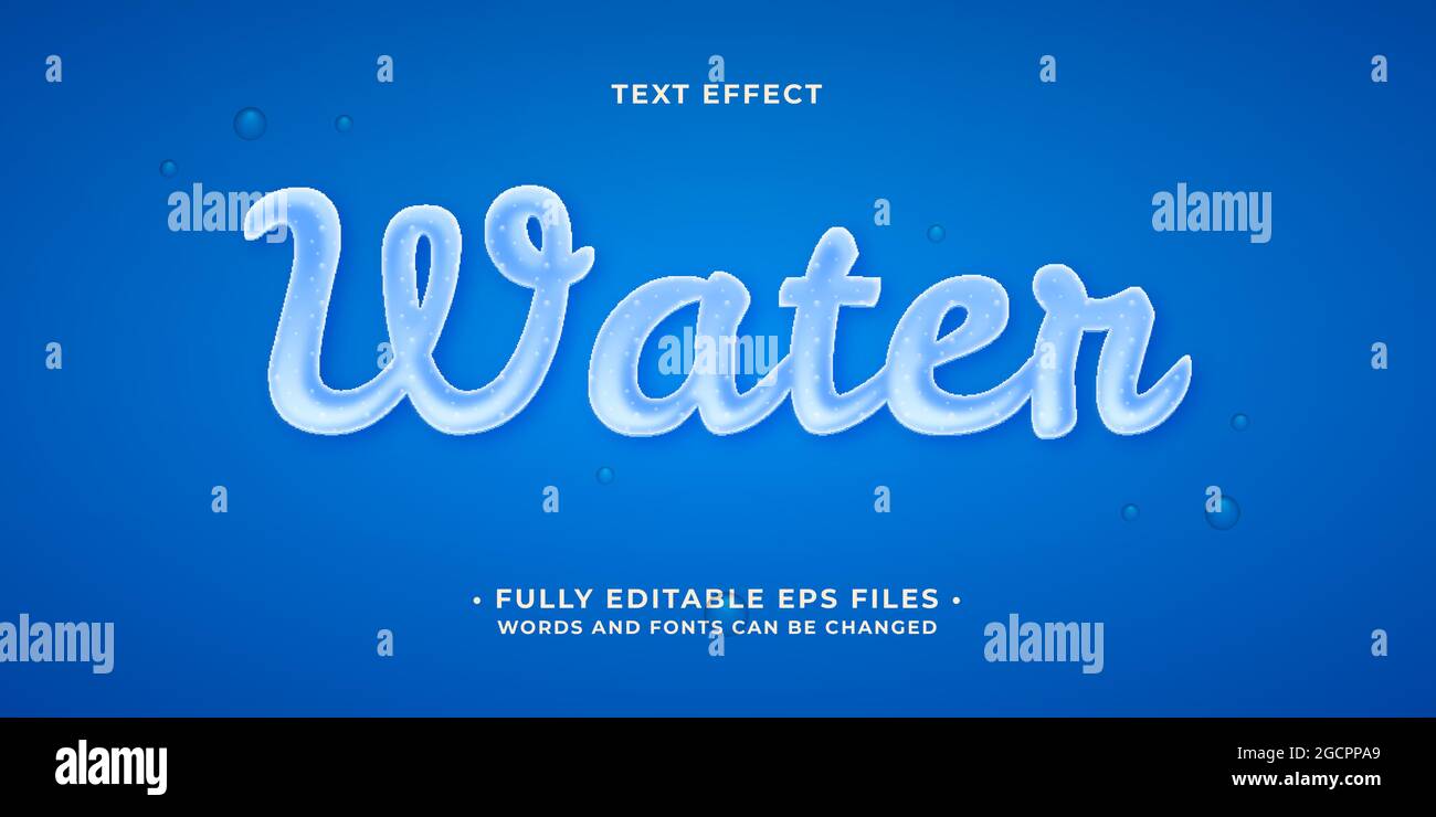 realistic flowing water text effect isolated on blue background ...