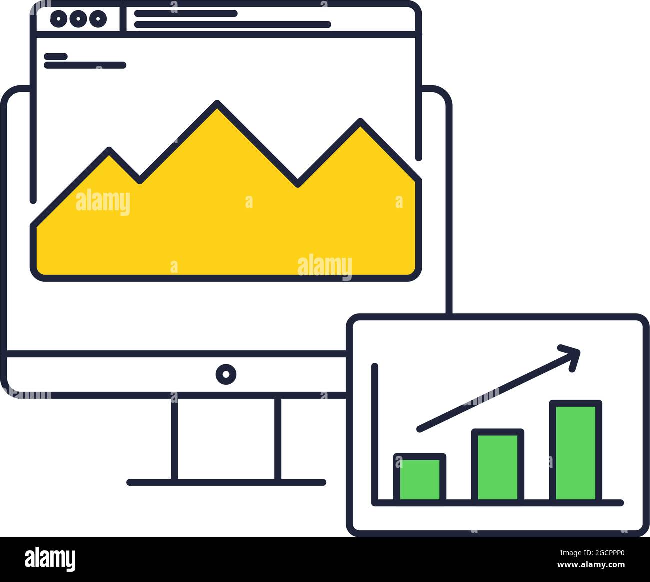 Computer screen vector icon with graph and chart Stock Vector Image ...