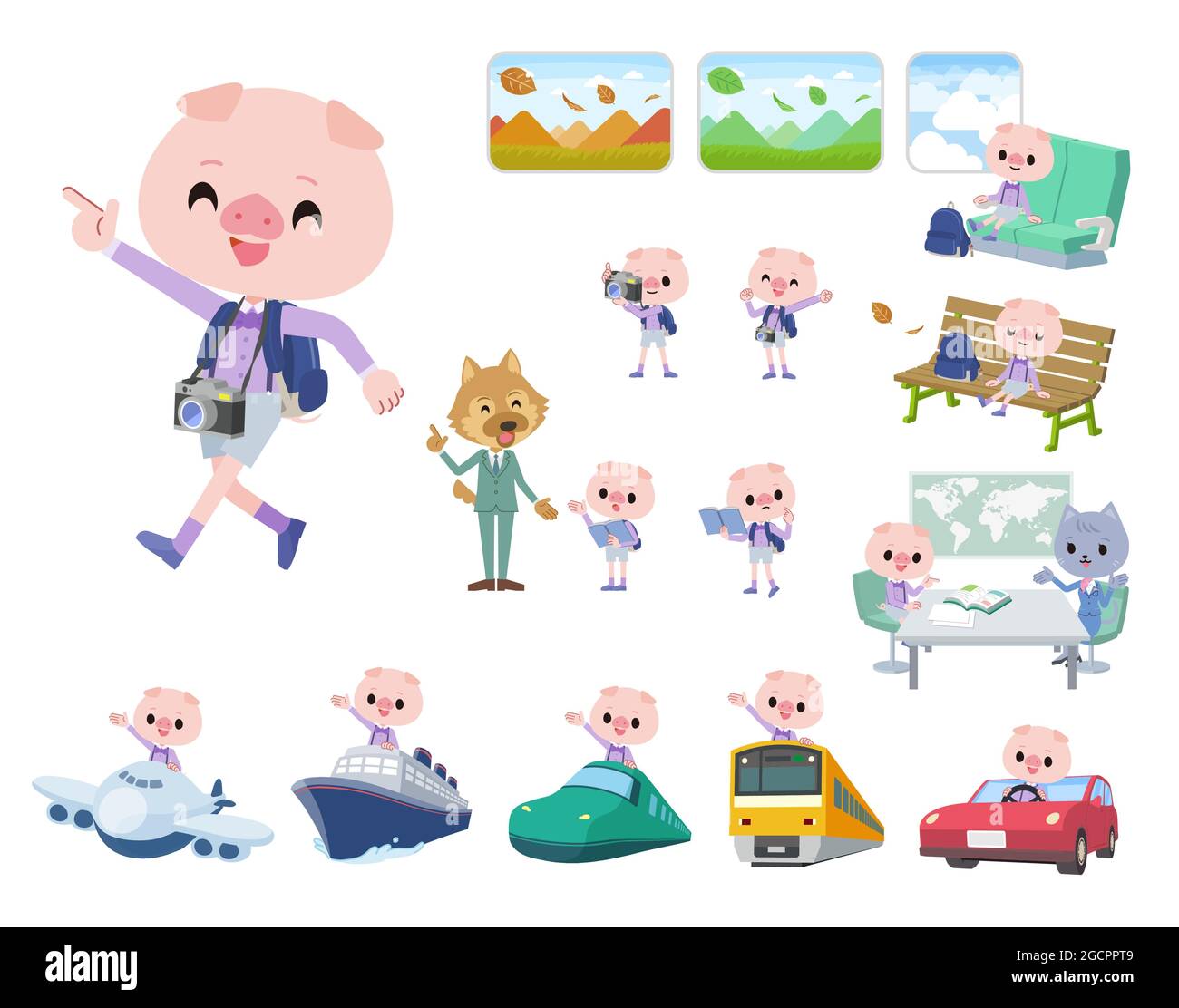 A set of Pig boy on travel.It's vector art so it's easy to edit Stock ...