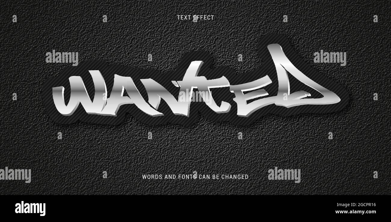 wanted silver text effect isolated on asphalt background Stock Vector ...