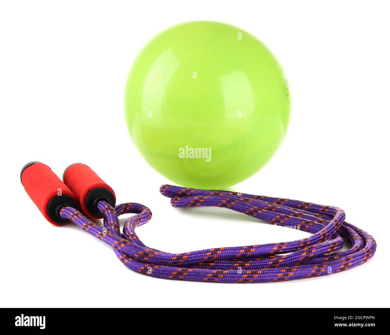 Bright green ball and rope isolated on white Stock Photo - Alamy