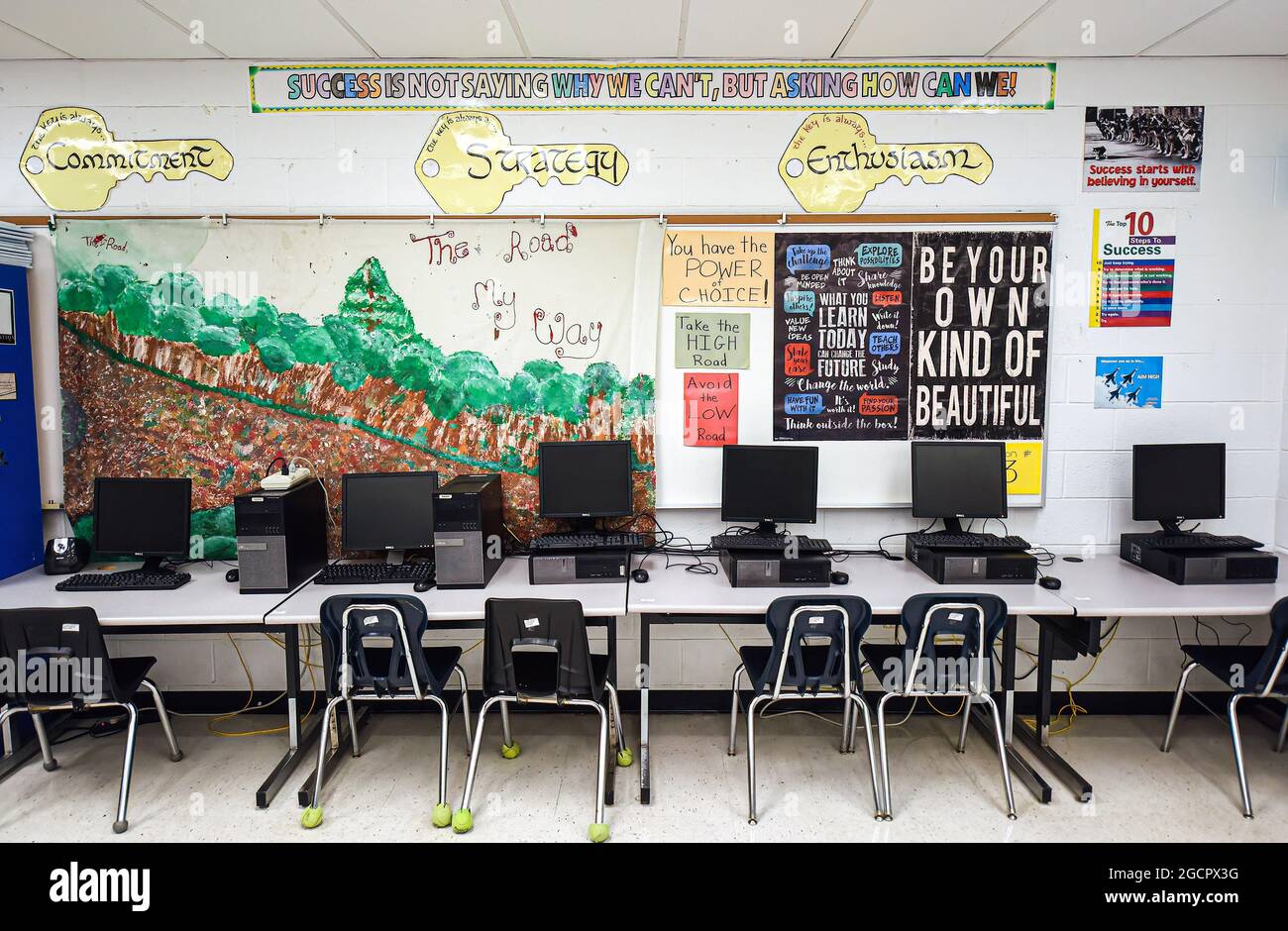 Longwood, United States. 09th Aug, 2021. Computer stations are seen in ...