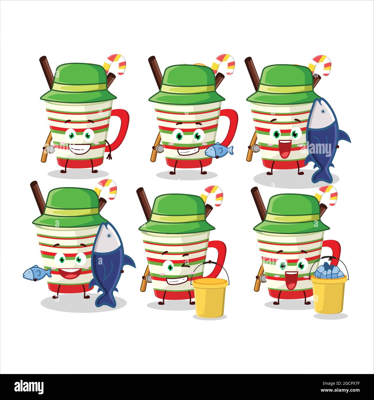 A fisherman ice cream orange cartoon picture catch a big fish. Vector ...