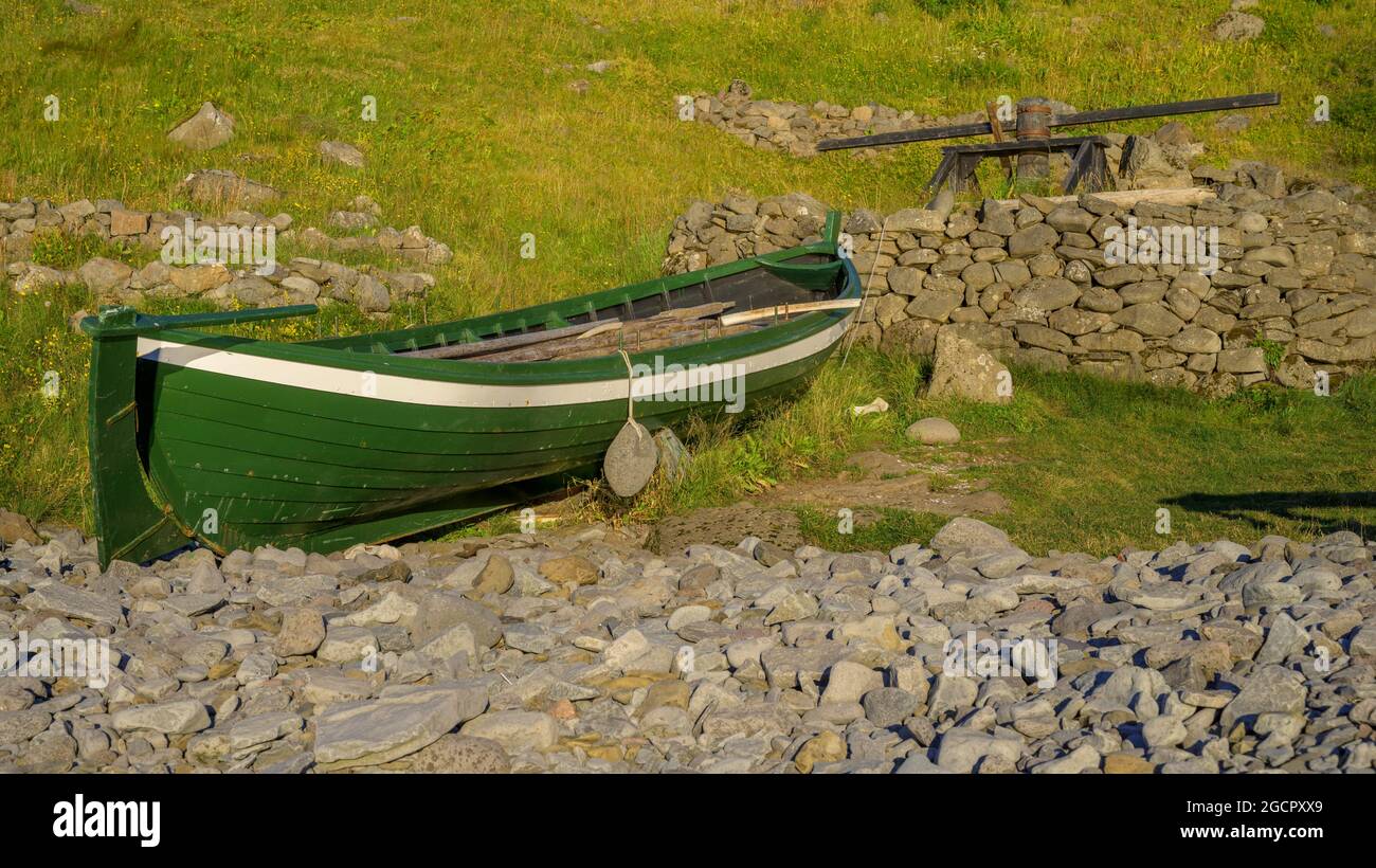 Old rowing boat built 1941 and winch, Osvoer Fishery Museum ...