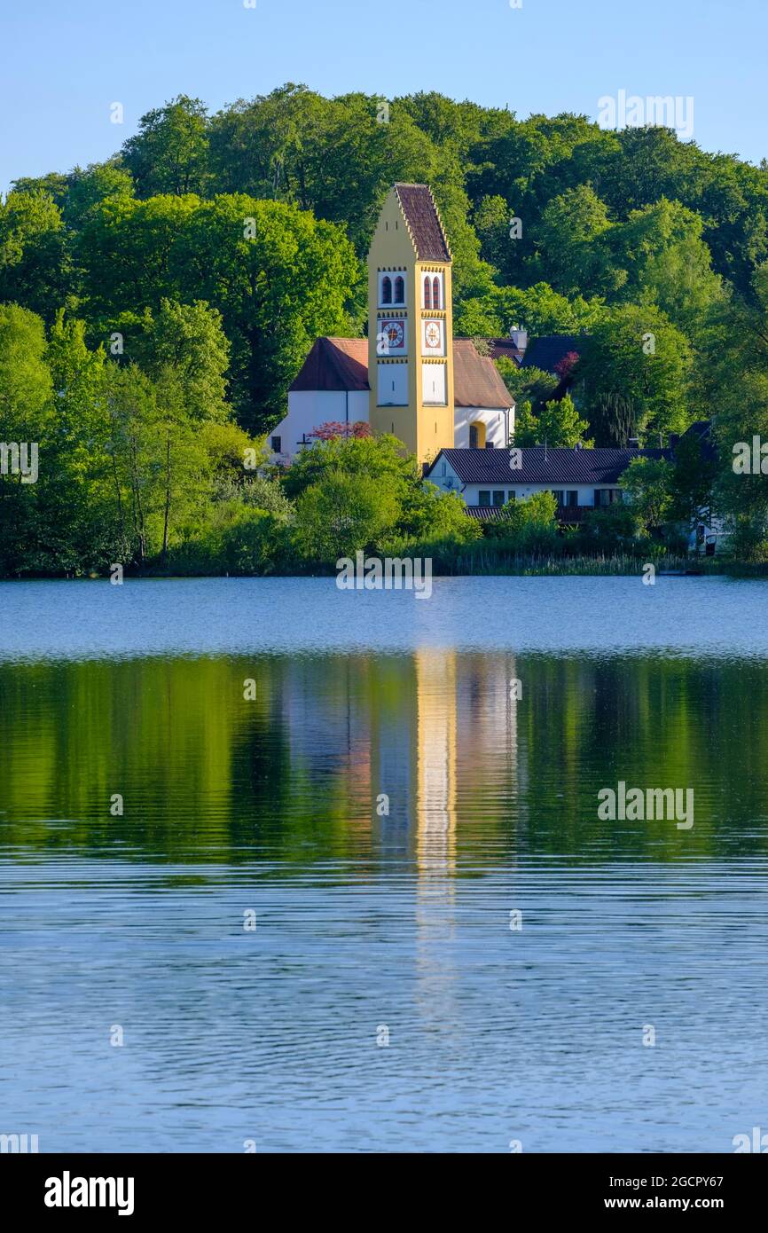 Wesslinger See, old parish church in Wessling, Fuenfseenland, Five ...