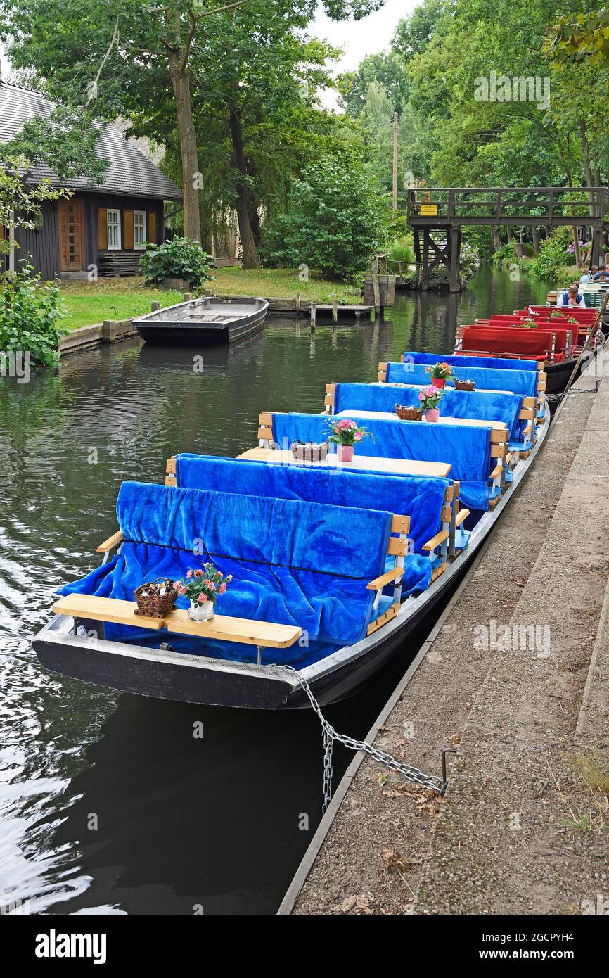 Typical Spreewald barge in the harbour of Lehde, Brandenburg, Germany ...