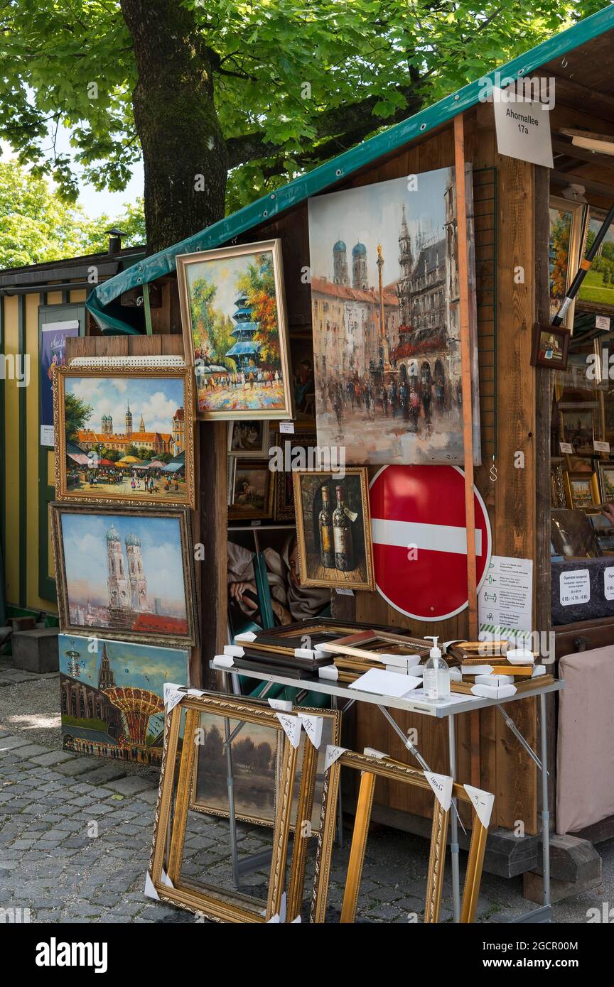 Sales stand with oil paintings and picture frames, Auer Dult, Munich ...