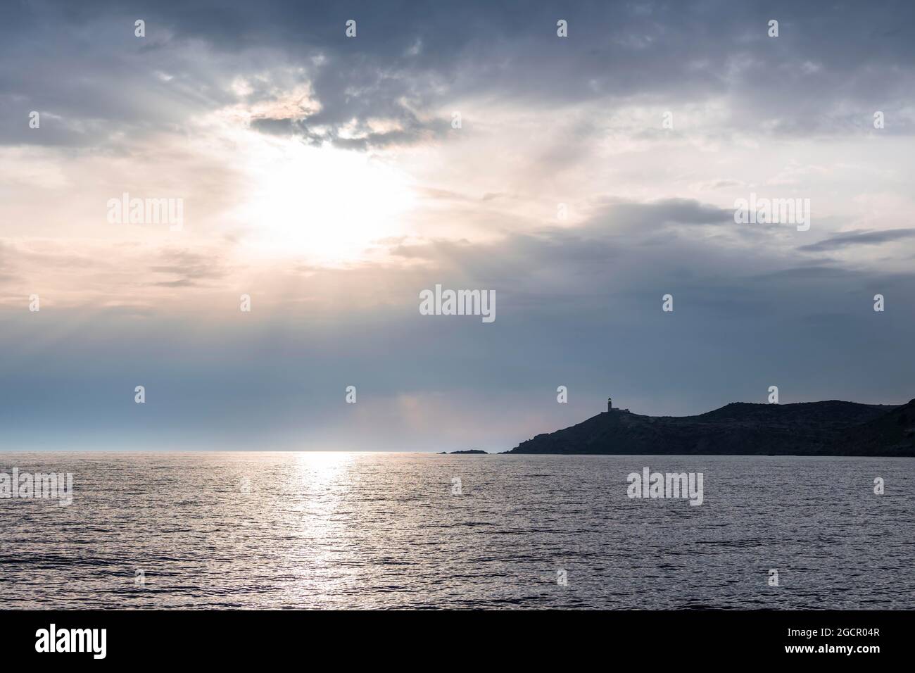 View of the sea, coastal strip with Prasonisi lighthouse in the evening ...