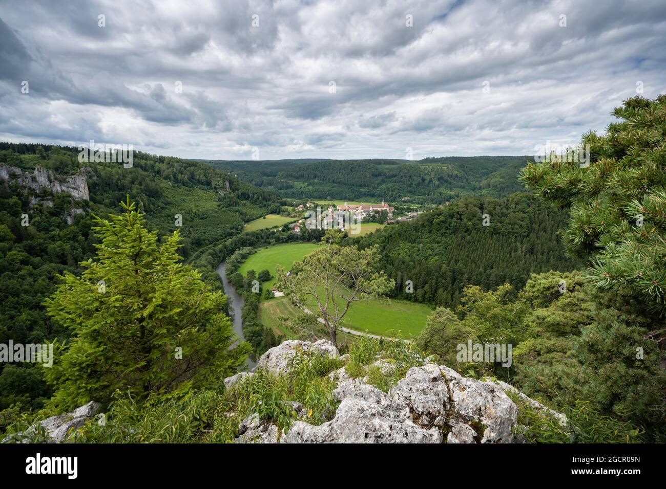 View into the Danube valley of the municipality of Beuron with the ...