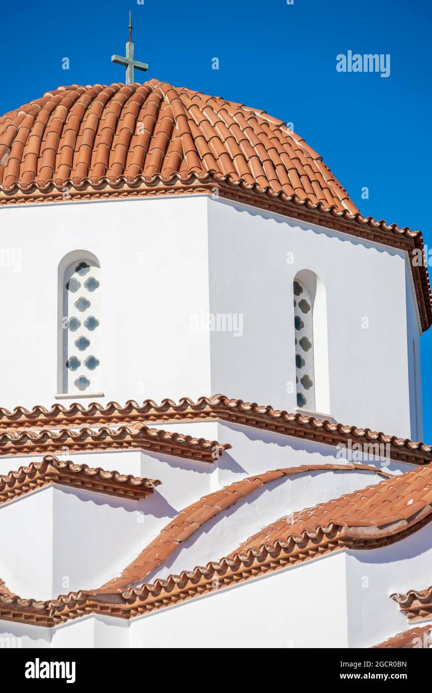 Roof and dome of Agios Antonios, Greek Orthodox Church, Marpissa, Paros ...