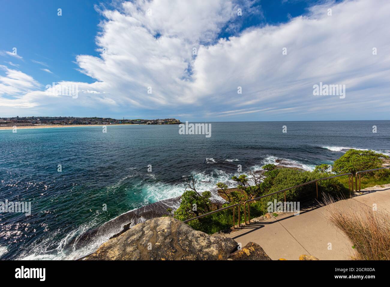 The rocky shoreline around Bondi beach, Sydney, Australia. Waves ...