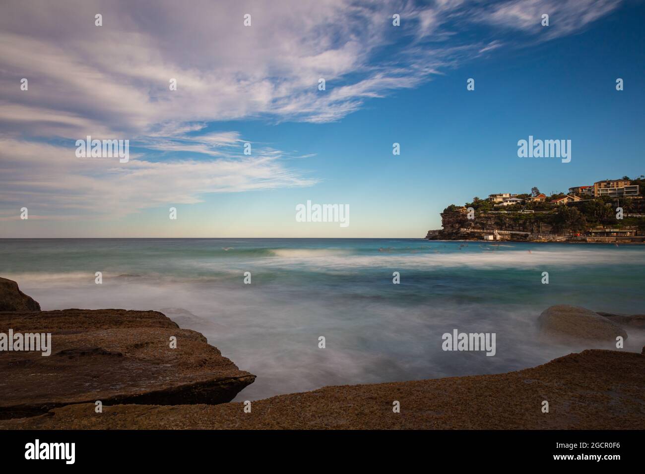 The rocky shoreline around Bondi beach, Sydney, Australia. Waves ...