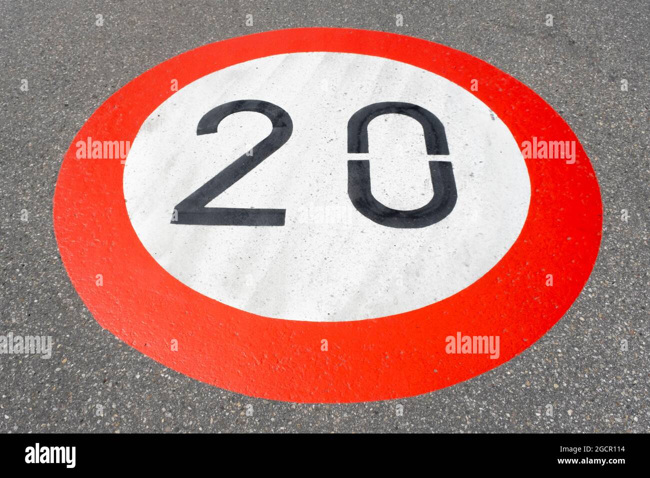Traffic sign on the road, speed limit 20, Kleinwalsertal, Vorarlberg ...