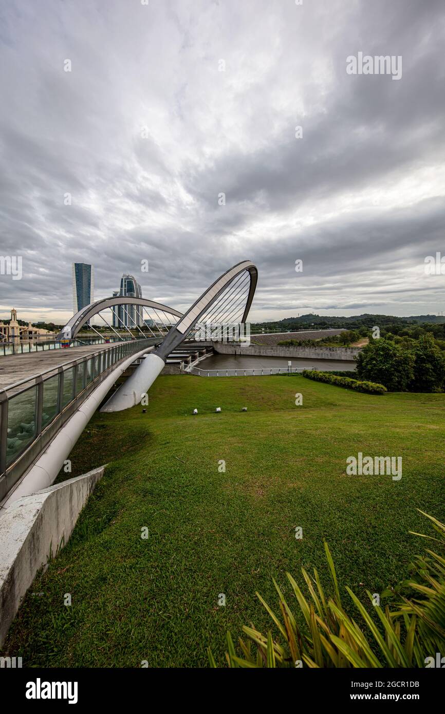 Early morning, before sunrise at Putrajaya bridge in the artificially ...