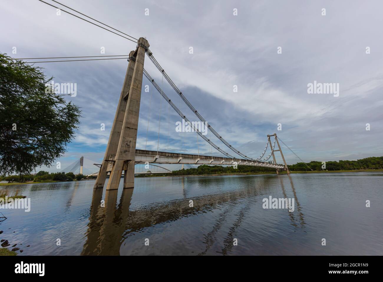 Beside the unfinished Bridge in the artificially grown city of ...