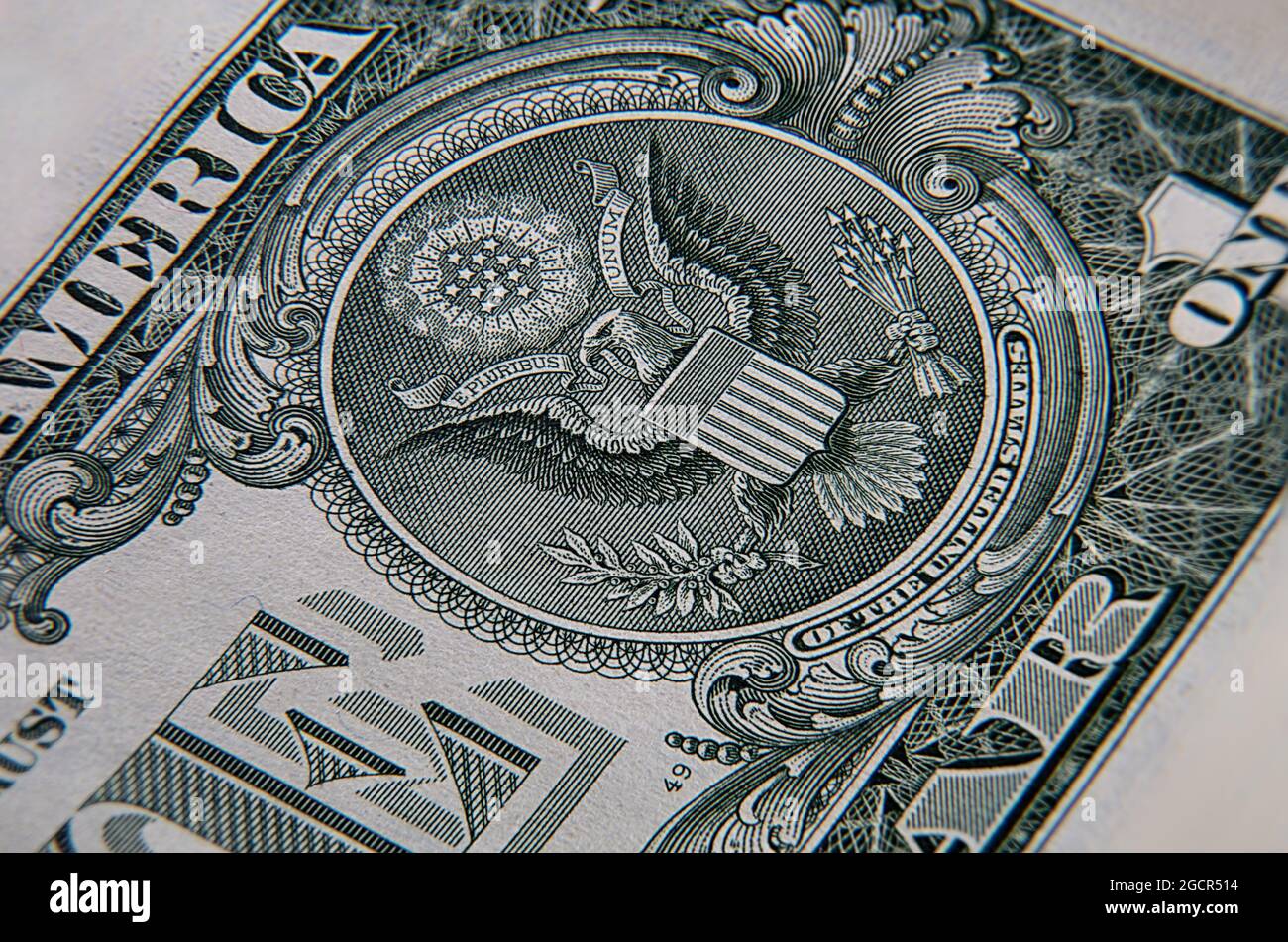 Macro close up of a 1 US dollar banknote. Close up of a one American ...