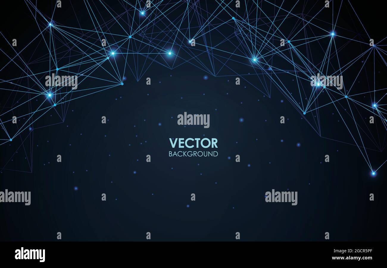Connected lines and dots on dark background. Vector illustration Stock ...