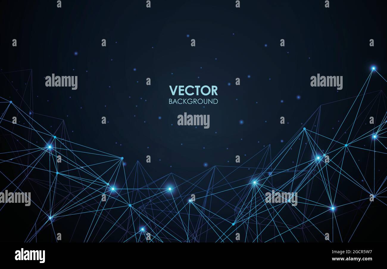 Connected lines and dots on dark background. Vector illustration Stock ...