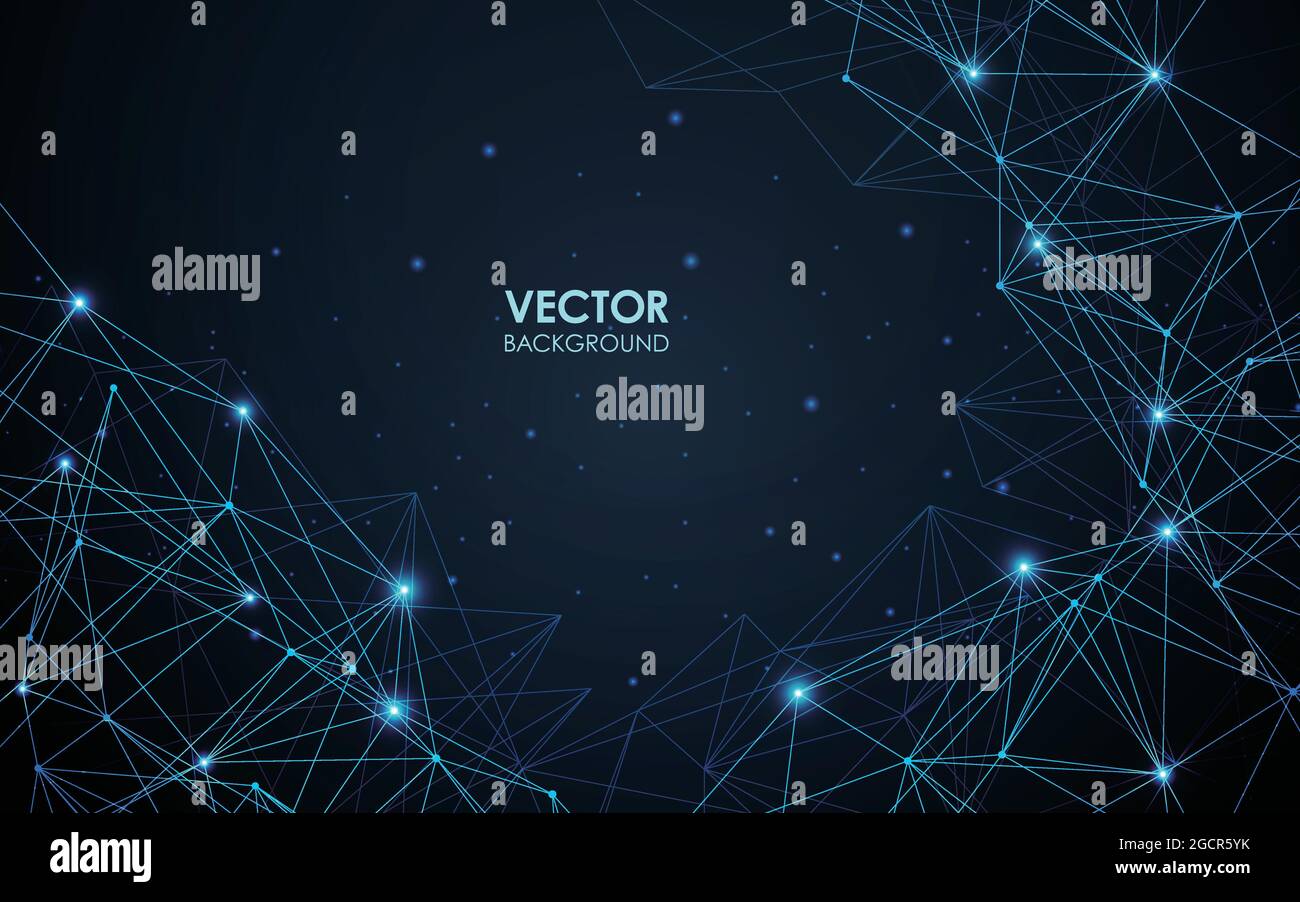 Connected lines and dots on dark background. Vector illustration Stock ...