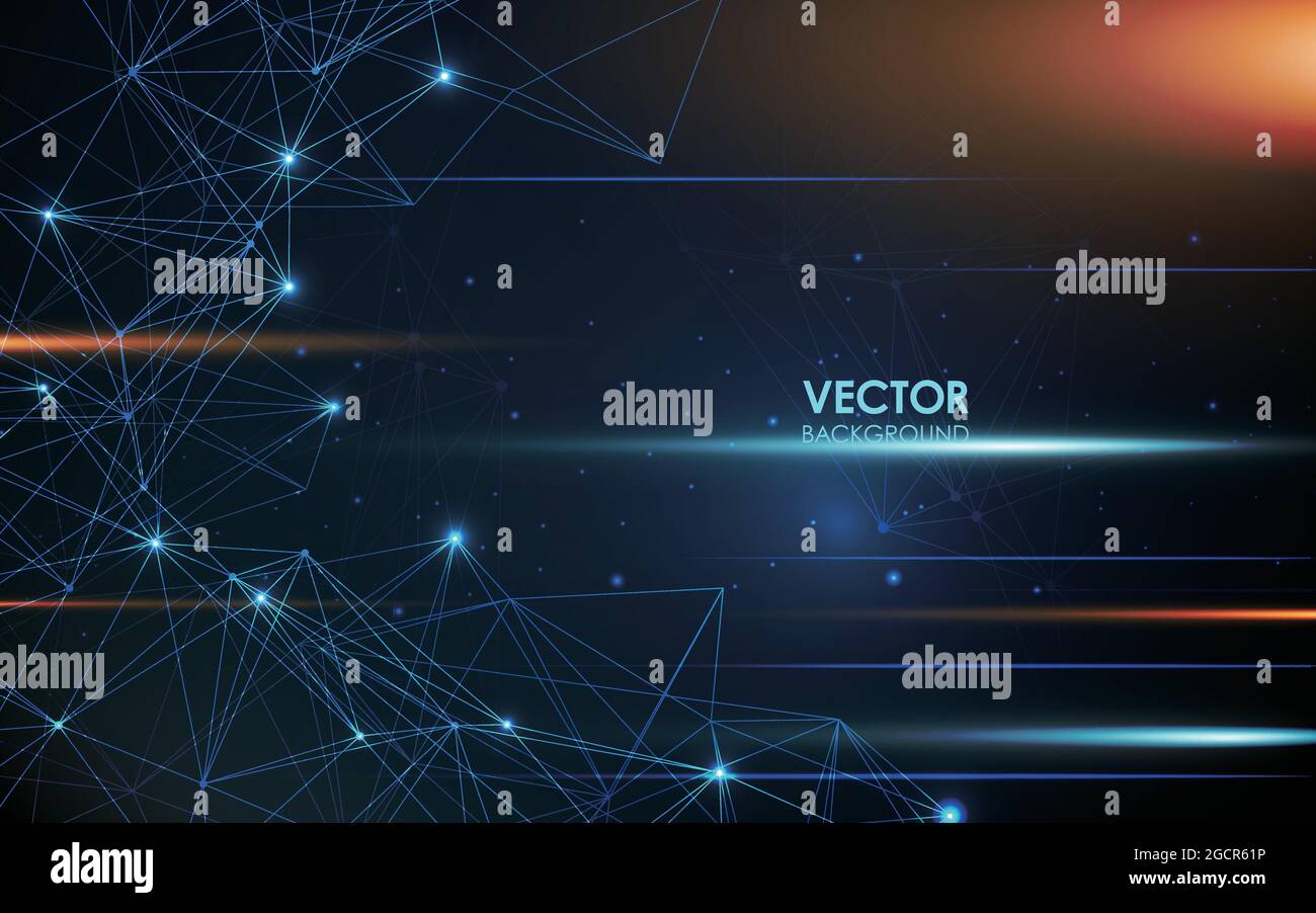 Connected lines and dots on dark background. Vector illustration Stock ...