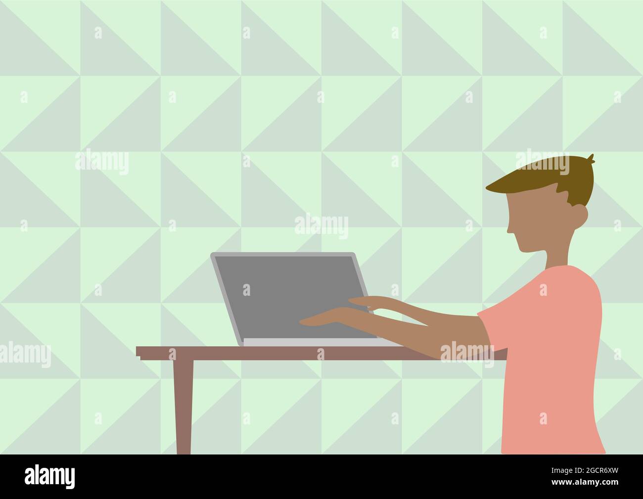 Businessman Standing Drawing Using Laptop Placed On Top Of Wooden Table ...